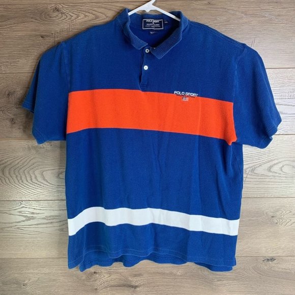 Polo Ralph Lauren | Shirts | Polo Sport Ralph Lauren Mens Shirt Blue Orange Stripe Short Sleeve ...